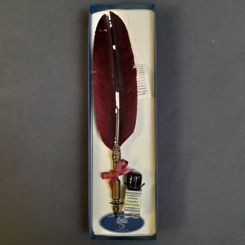 Burgundy Goose Feather Pen With Black Ink For Calligraphy. Fabris ...