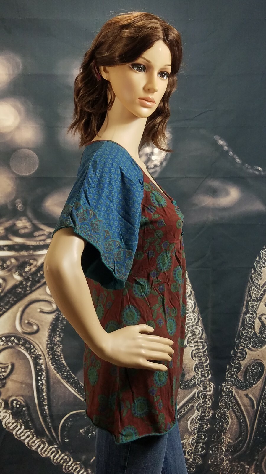 Unity World Wear Top Short Sleeve Floral Paisley Embroidered Womens ...