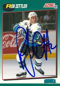 Rob Zettler autographed Hockey Card (San Jose Sharks) 1991 Score Traded ...