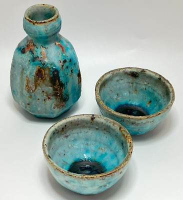 Turquoise Blue Sake Choko Set Iga Ware Handmade Ceramic Pottery Japan ...