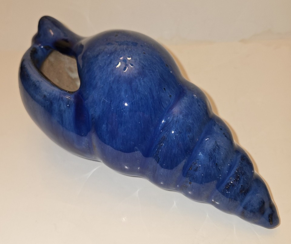 Large Conch Shell Glazed Pottery Beautiful Blue Seashells Beach Ocean ...