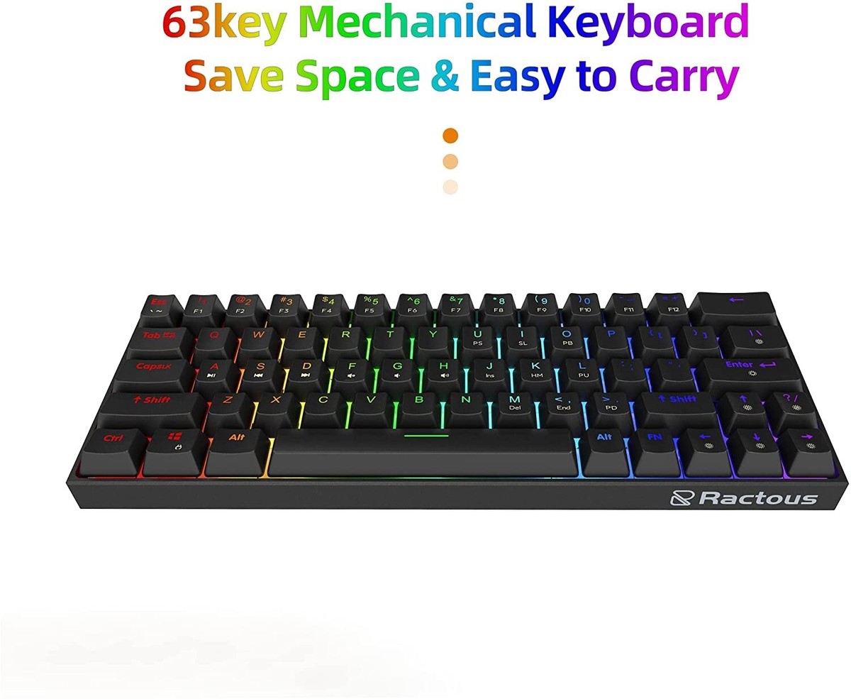 Ractous RTK63B 60% Wireless Mechanical Gaming Keyboard,RGB Blacklit PBT ...