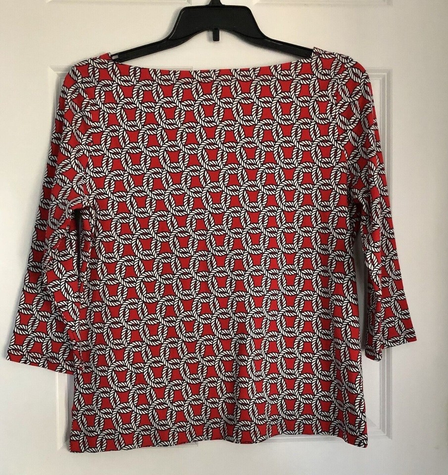 Talbots Women's Top Size Large Boat Neck Red Nautical Rope Circle 3/4 ...