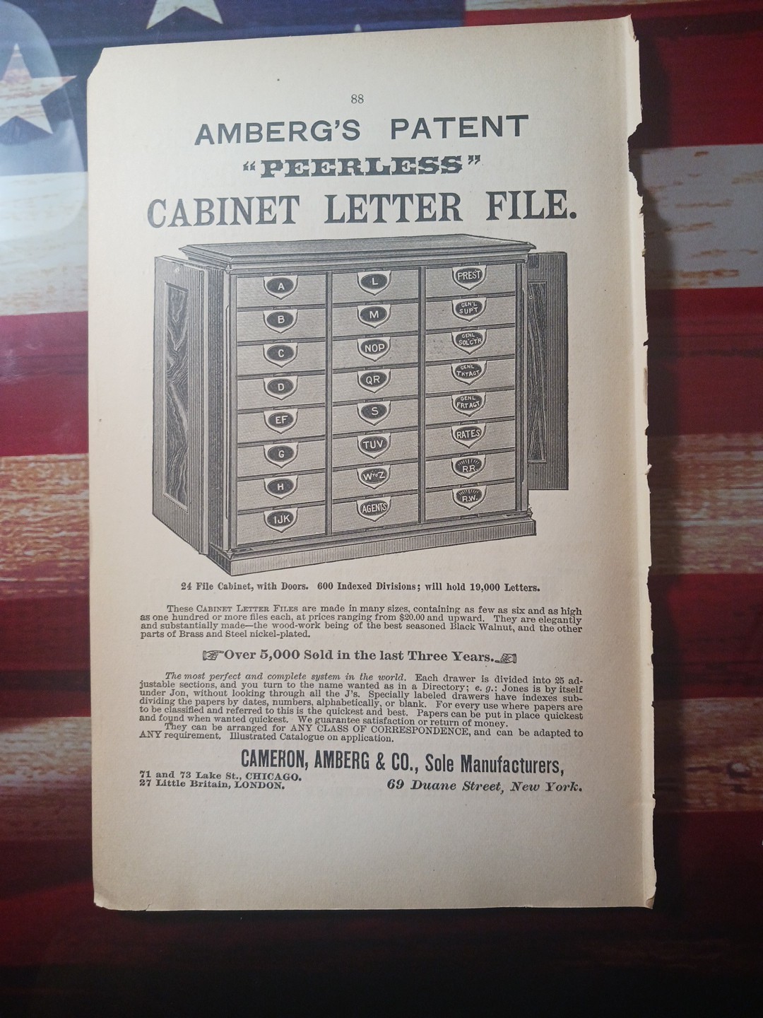 ~1884 Vintage Print Ad CAMERON, AMBERG & CO Peerless Cabinet Letter ...