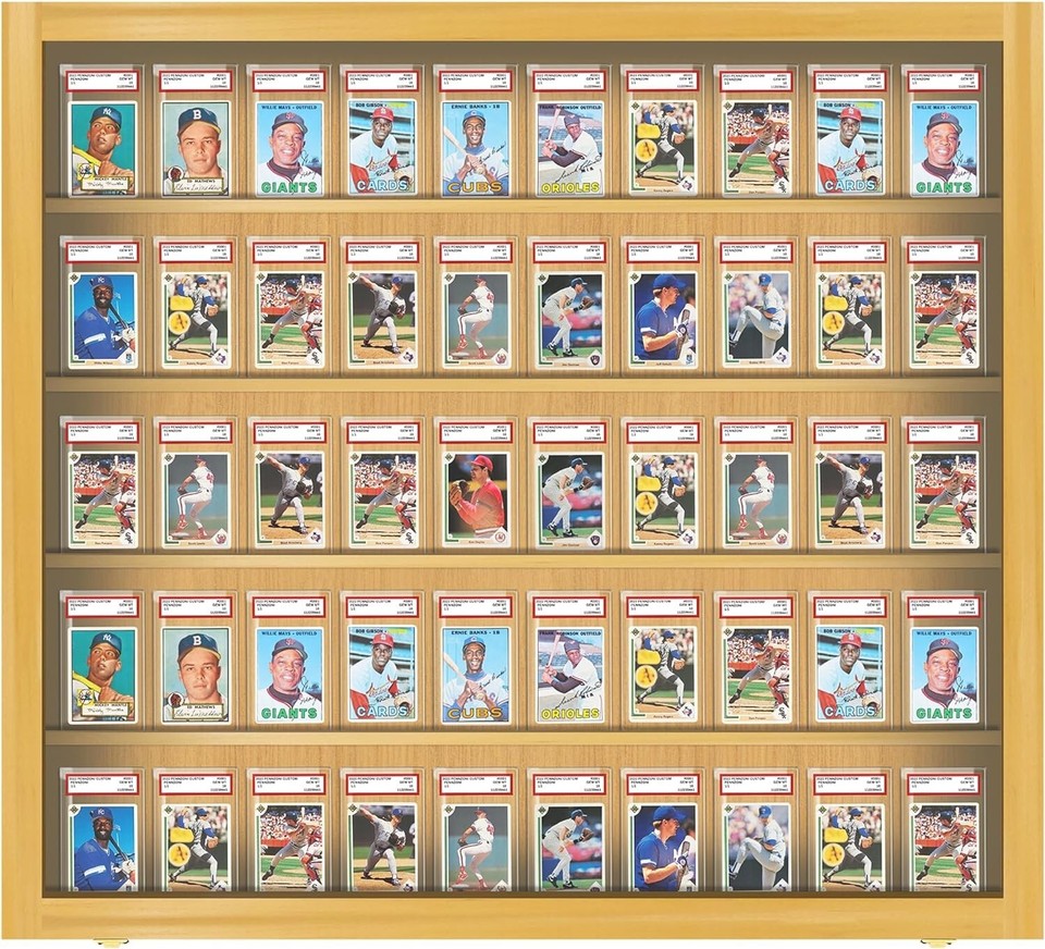 Graded Trading Card Display Case USA Made 55 Sport Oak Wood Baseball ...