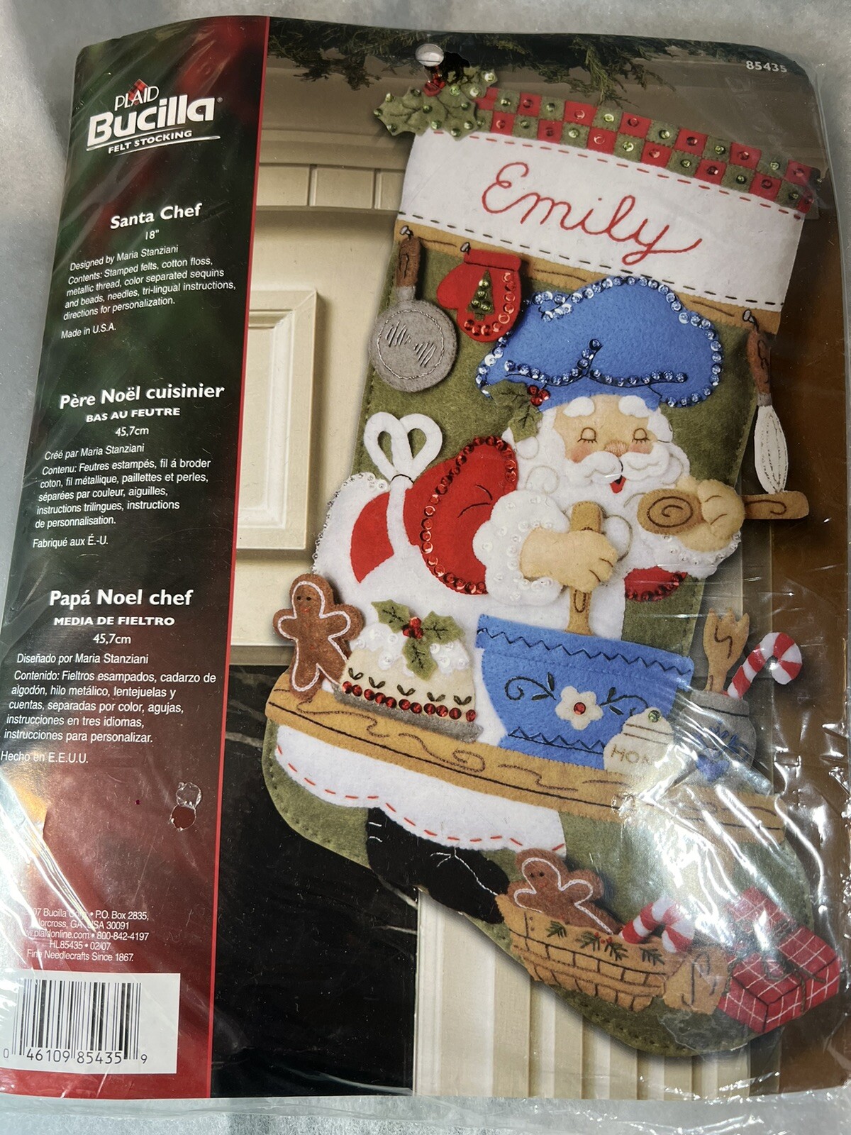 Bucilla Felt Handmade Finished Christmas Stocking 18”. Santa Chef | eBay