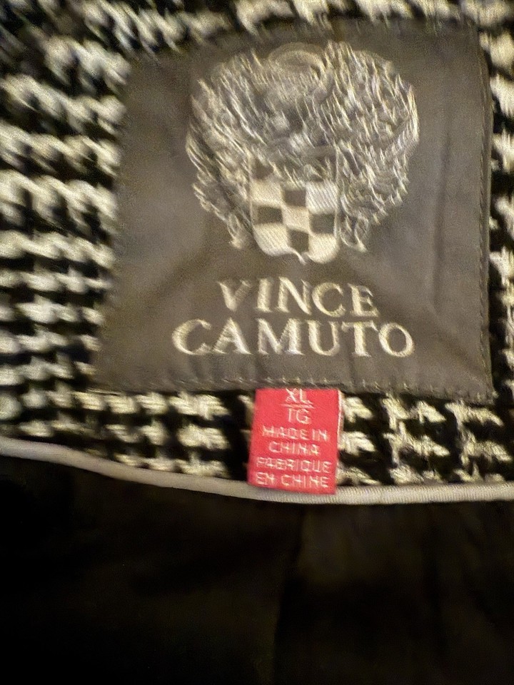 Vince Camuto Long Wool Blend Black & White Plaid Belted Coat XL Warm Fashionable | eBay