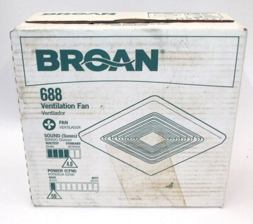 Broan 688 Ceiling and Wall Mount Fan 50 CFM 4.0 Sones White Plastic NEW ...