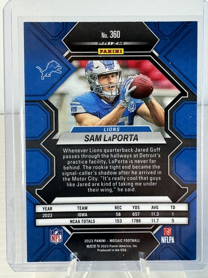 2023 Panini Mosaic Sam LaPorta RC #360 Prizm Base Rookie Detroit Lions ...