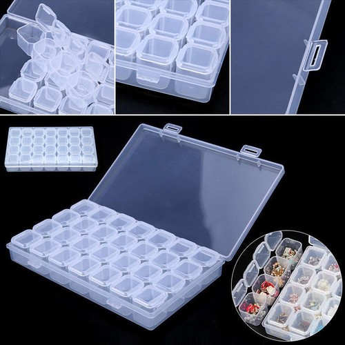 28 Slots Clear Plastic Jewelry Storage Box Beads Case Organizer Tools ...