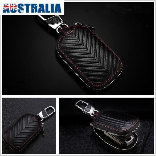 Genuine Leather Car Key Chain Bag Smart Key Holder Cover Remote Fob ...
