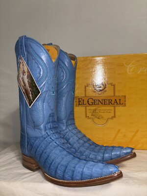 El General Cowboy Boots Blue Leather Embroidered Croc Leather Mens Size ...