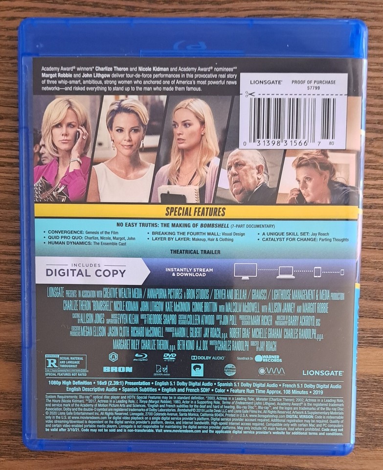 Bombshell (Blu-ray + DVD + Digital, 2019, 2-Disc Set) Charlize Theron ...