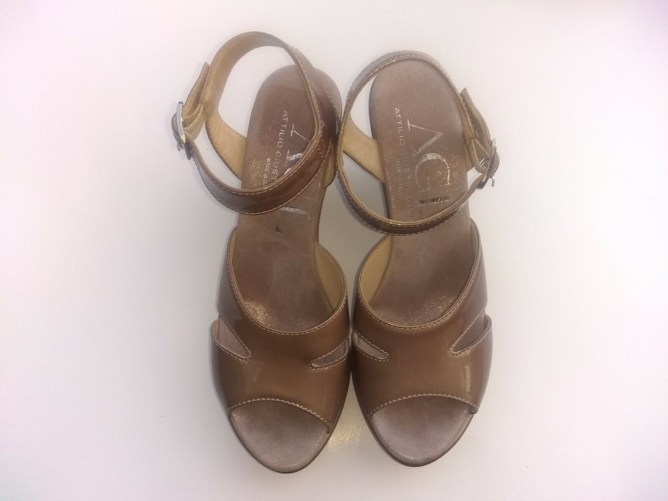 AGL Women's Taupe Patent Leather Platform Wedge Sandal Sz 38 | eBay