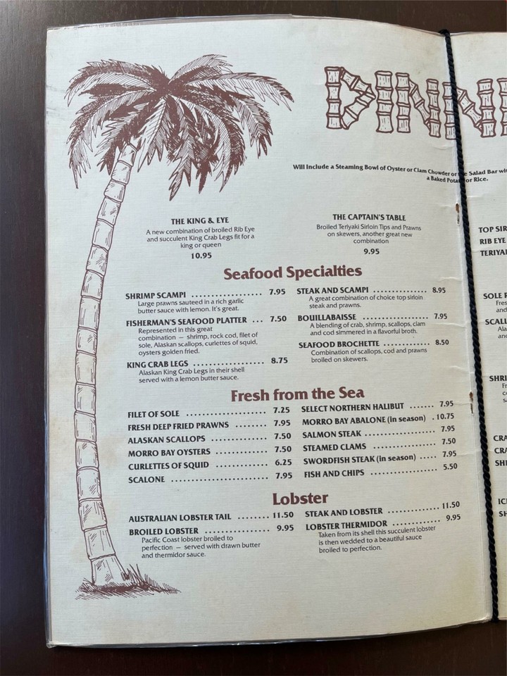1970s HARBOR HUT South Sea Island Tiki Dinner Menu Morro Bay California ...