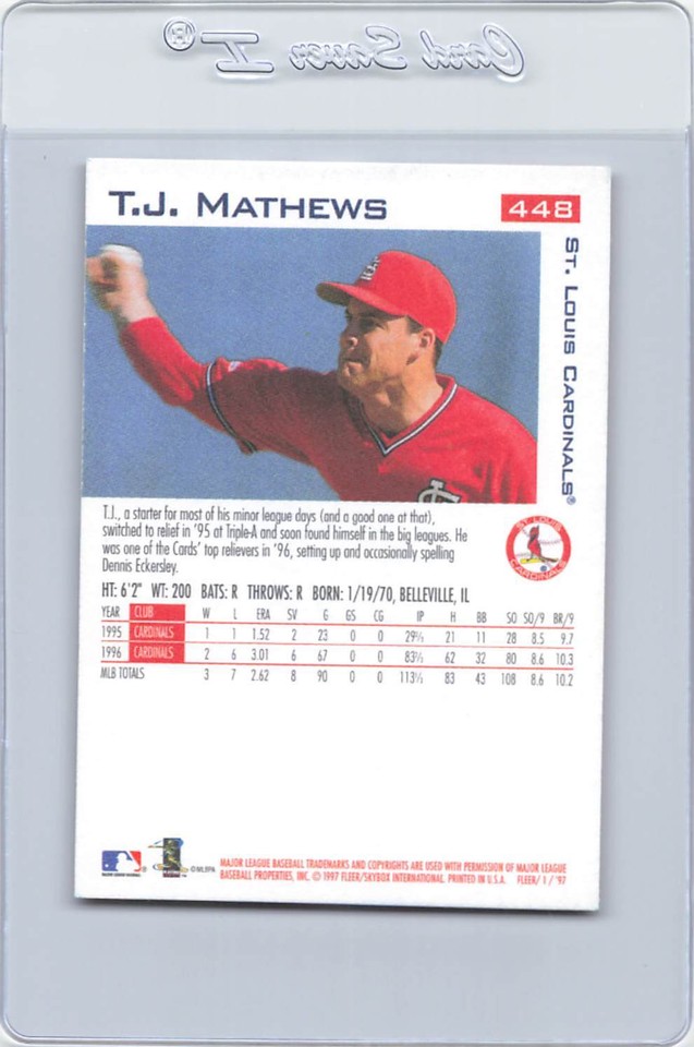 1997 Fleer #448 T.J. Mathews Cardinals Signed Auto *K1525 | eBay