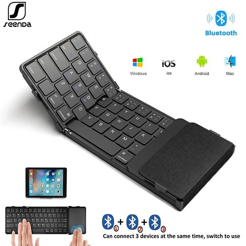 Tri-Fold Wireless Keyboard with Touchpad Small Rechargeable and Perfect ...