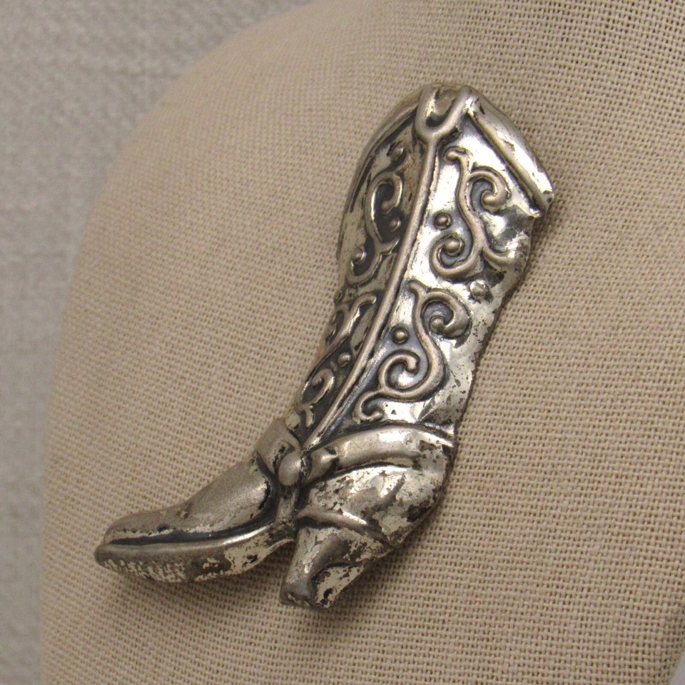 Sterling Silver Cowboy Boot Pin + | eBay