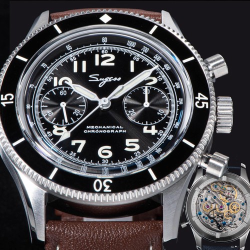 Sugess Chrono Heritage SWAN NECK Chrono Aviator Watch SEAGULL 1963 S423 ...