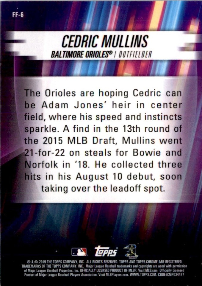 2019 Topps Chrome Freshman Flash Cedric Mullins Rookie Baltimore ...