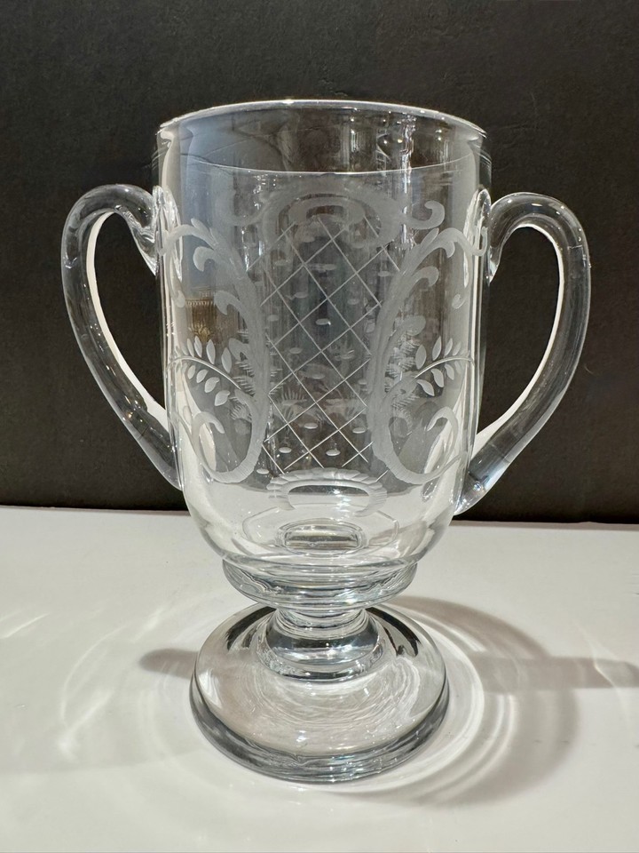 Antique Bohemian Engraved Glass Loving Cup Trophy Vase Stag Deer ...