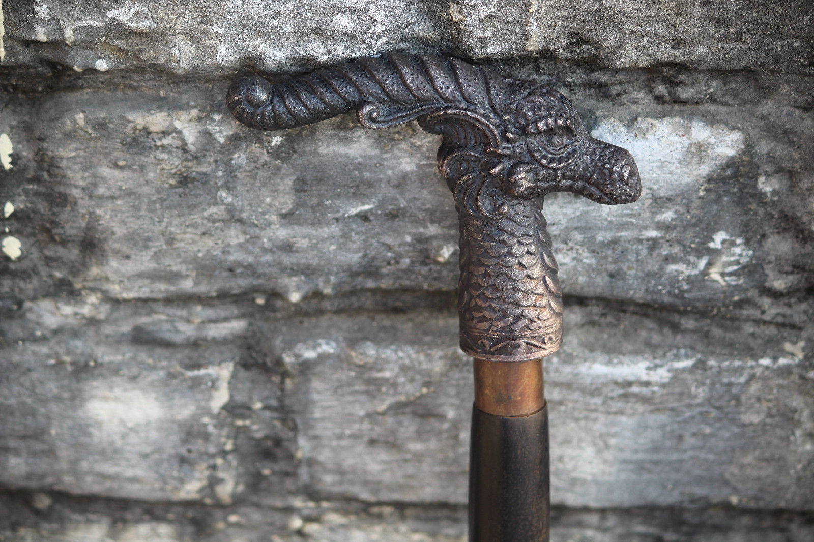 Vintage Cane Brass Dragon Head Handle Hardwood Walkin… - Gem