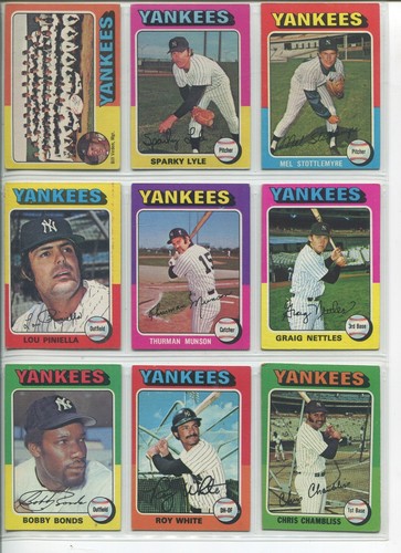 1975 TOPPS NEW YORK YANKEES TEAM SET (33) 7 MVPs, MUNSON, NETTLES ...