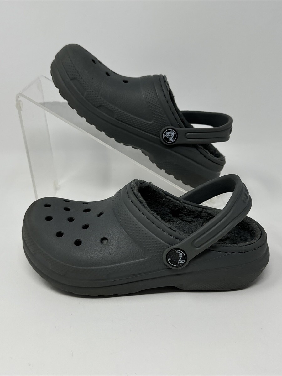 Crocs Classic Faux Fur Lined Clogs Slip On Shoes Youth Kids Gray Size C13 eBay