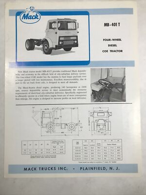 1964 MACK TRUCKS INC MODEL MB-401T Tractor Truck Specs Brochure | eBay