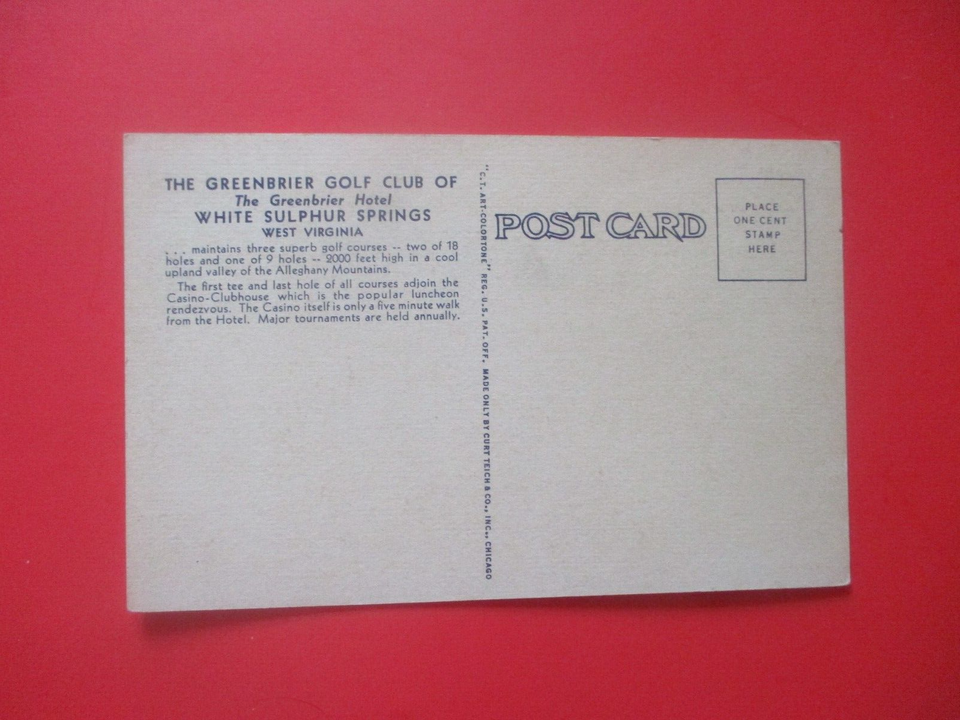 vtg Golf Postcard - THE GREENBRIER RESORT - Old White Scorecard - One ...