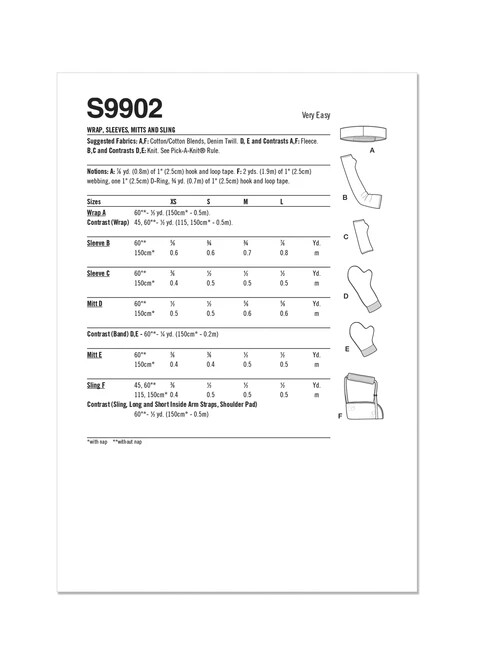 SIMPLICITY Sewing Pattern 9902 Arm Wrap, Sleeves, Mitts, Sling OS ...