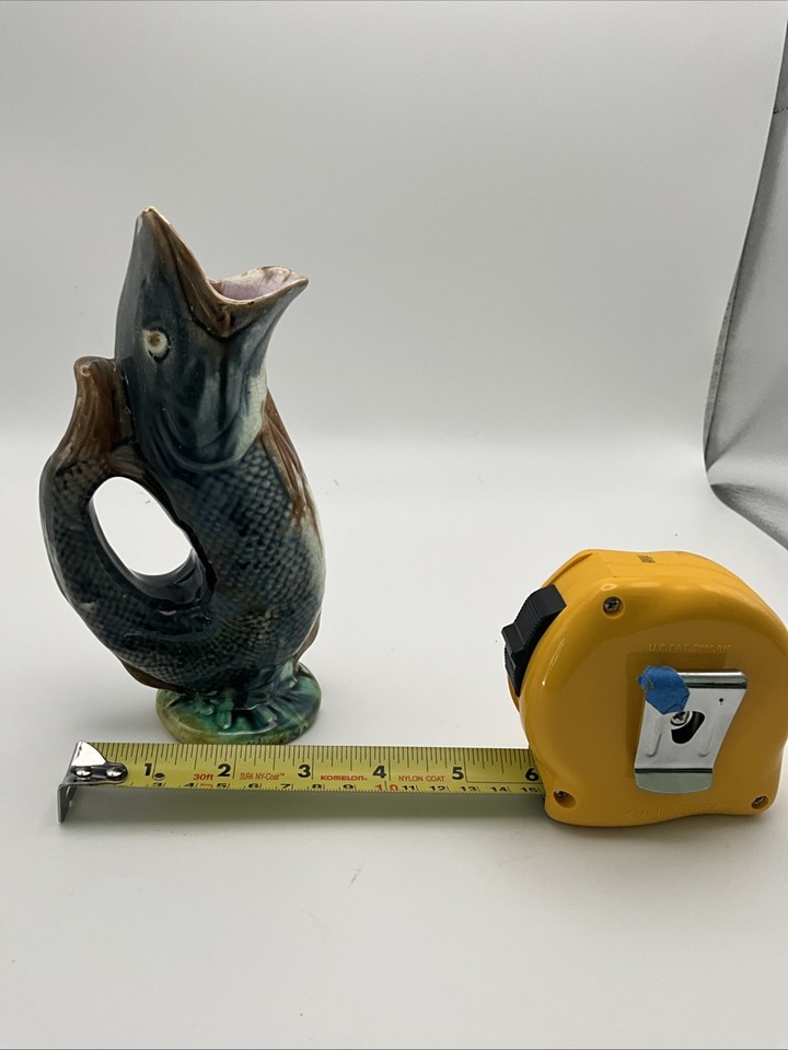 Antique English Victorian Majolica Gurgling Fish Pitcher Jug Pair 12” 6 ...
