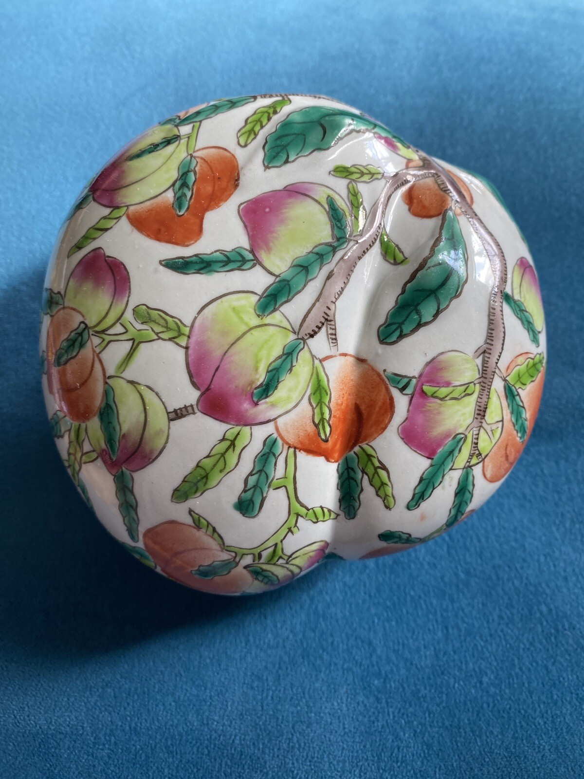 Chinese Porcelain Peach Shaped Box Polychrome Peaches & Branches | eBay