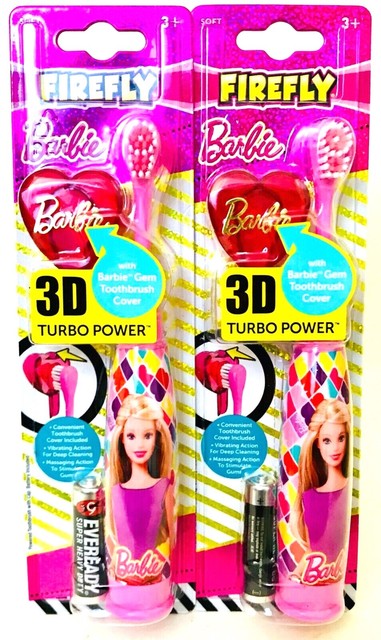 2 Ct Firefly Barbie 3d Turbo Power Vibrating Deep Clean Soft Toothbrush ...