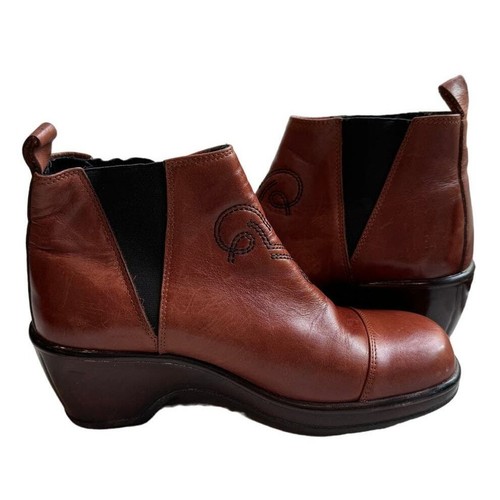 Dansko Leather Slip-On Wedge Booties Boots, Red/Brown, Women's Size 36 ...