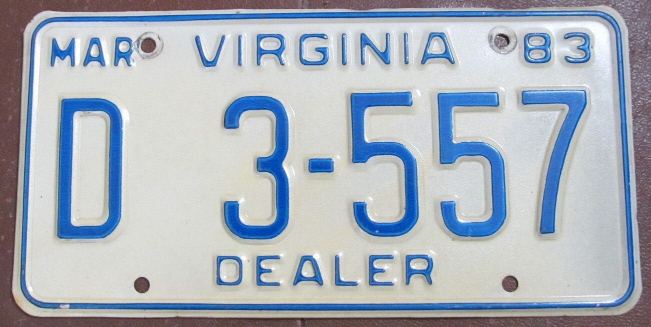 Virginia 1983 DEALER License Plate # D 3-557 | eBay