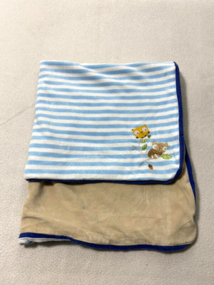 Absorba Blue White Stripe Tan Velour Velvet Baby Blanket Owl Squirrel ...