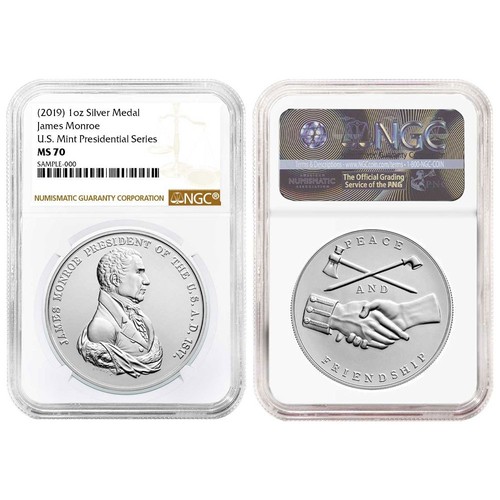 2019 James Monroe Silver Presidential Medal 1 oz NGC MS70 Brown Label ...