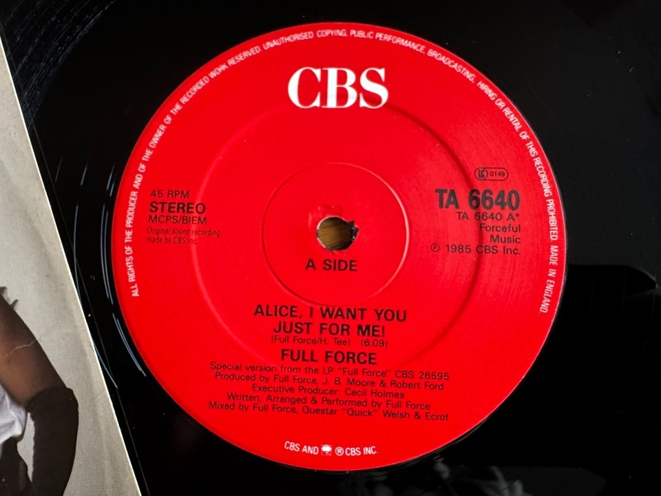 Full Force - Alice, I Want You Just For Me! 12" 1985 EX Vinyl Bang Zoom ...
