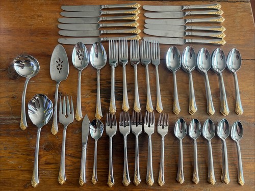 Oneida Heirloom Stainless 92 pc Set Golden Damask Rose Service For 12 ...