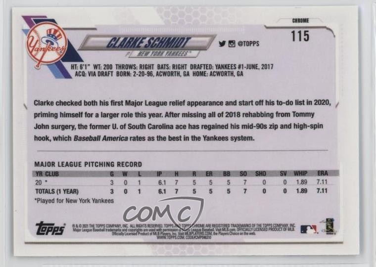 2021 Topps Chrome Prism Refractor Clarke Schmidt #115 Rookie RC | eBay