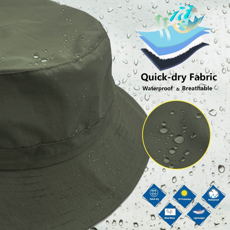 Waterproof Packable Bucket Rain Hat Sun UV Protection Hatwith Chin ...