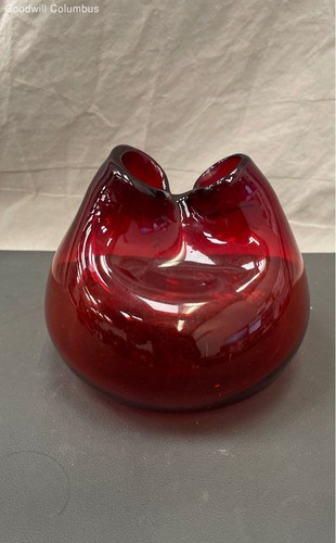 Hand Blown Ruby Red Pinched Ivy Bowl Vase | eBay