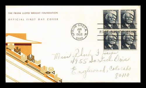 US COVER FRANK LLOYD WRIGHT 2C PROMINENT AMERICANS FIRST DAY ISSUE ...