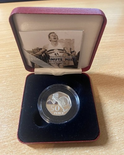 2004 50p 4 MINUTE MILE SILVER PROOF Box COA Roger Bannister Royal Mint ...