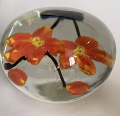 Vintage Art Glass Small Paperweight Orange & Yellow Five-Petaled ...