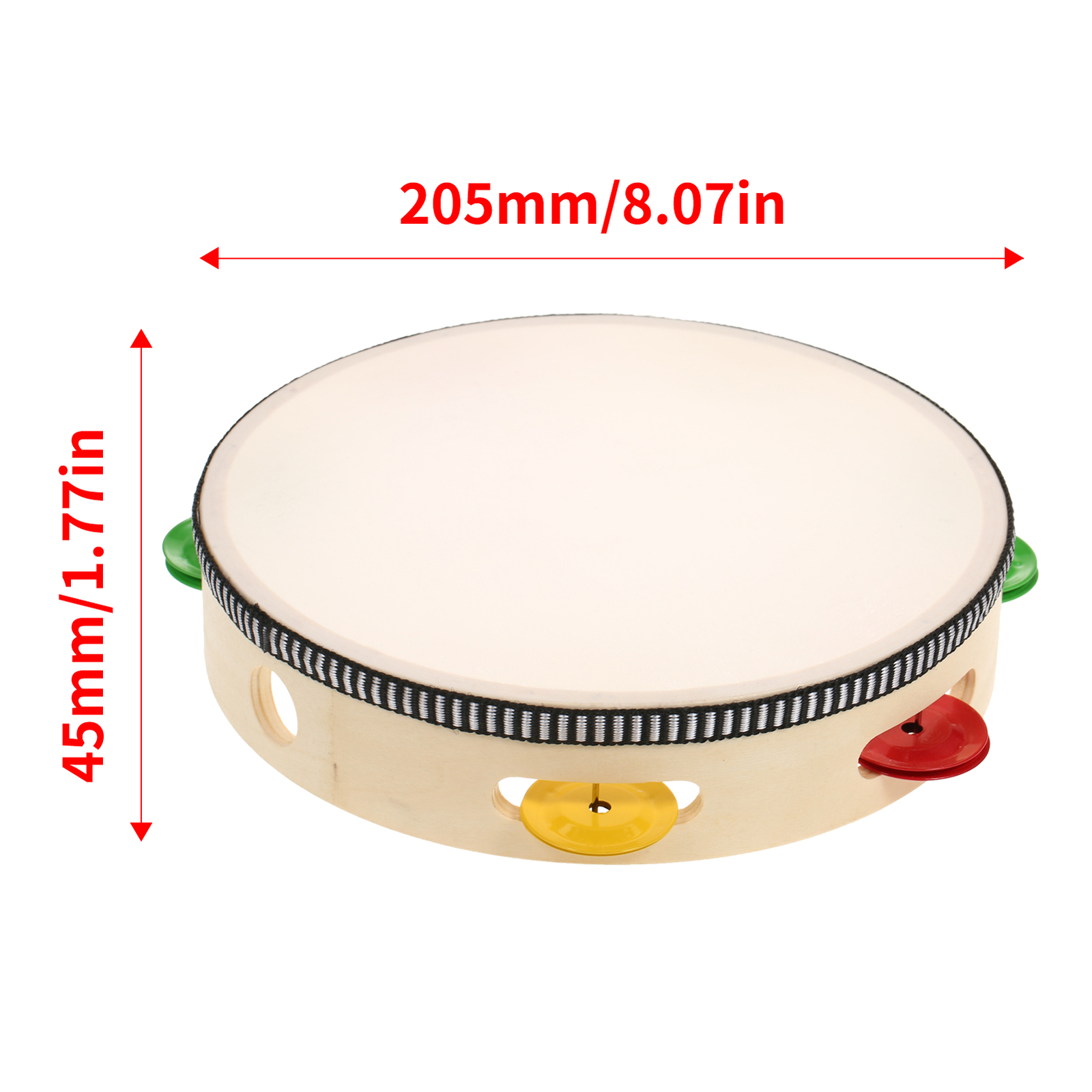 8 Inch Wooden Tambourine Handbell Hand Drum with Row 6pcs Metal R4D0 | eBay
