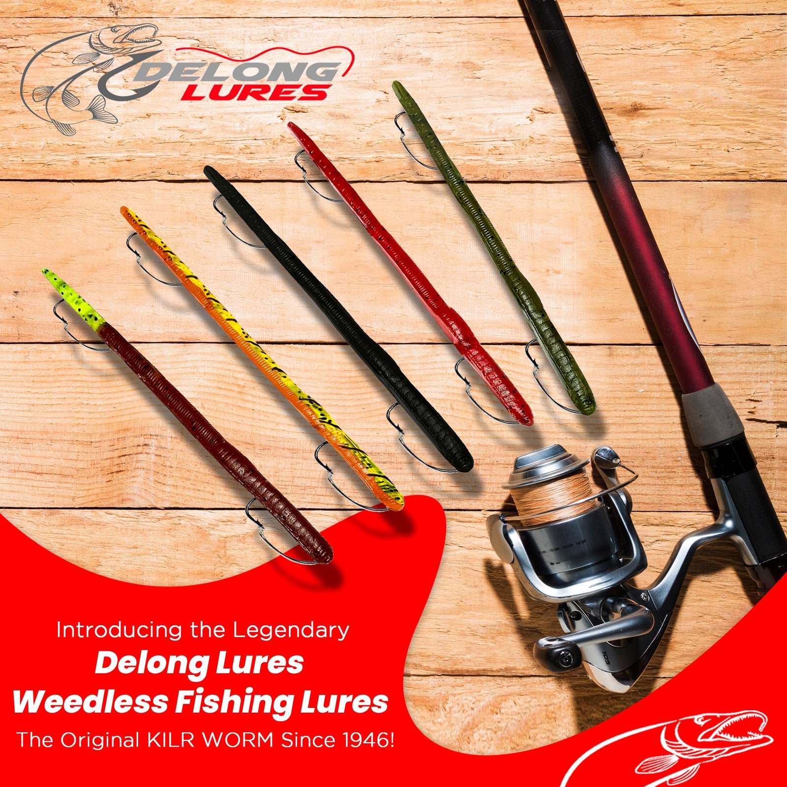 Delong Lures Weedless Fishing Lures, pre Rigged Worm Lures for Bass ...