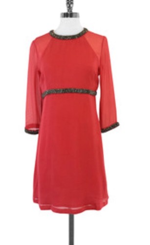 French Connection Silk Coral Beaded Shift Dress 2 XS $395 Bloomingdales ...