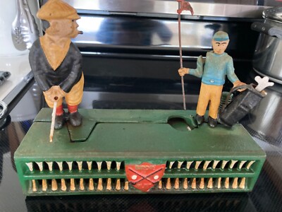Cast Iron Golf Birdie Putt & Caddie Mechanical Coin Bank | eBay